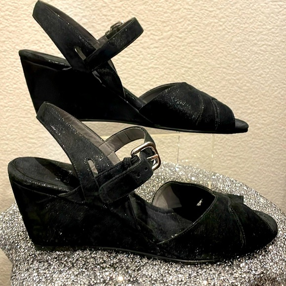 Stuart Weitzman | Shoes | Stuart Weitzman Black Wedge Sandal W Silver ...
